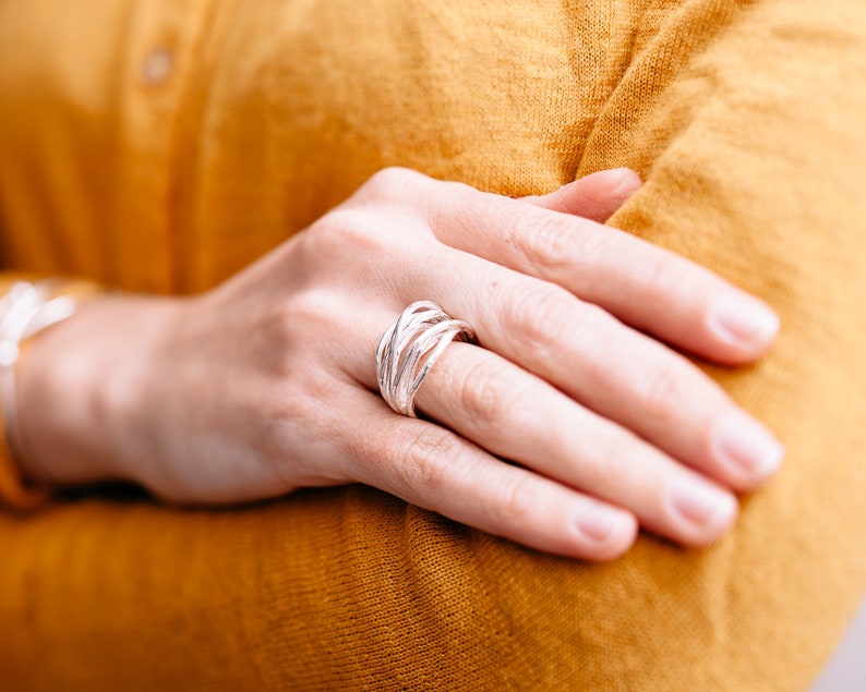 Japanese Silver Ring Linear Texture Ring Adjustable Design | Etsy