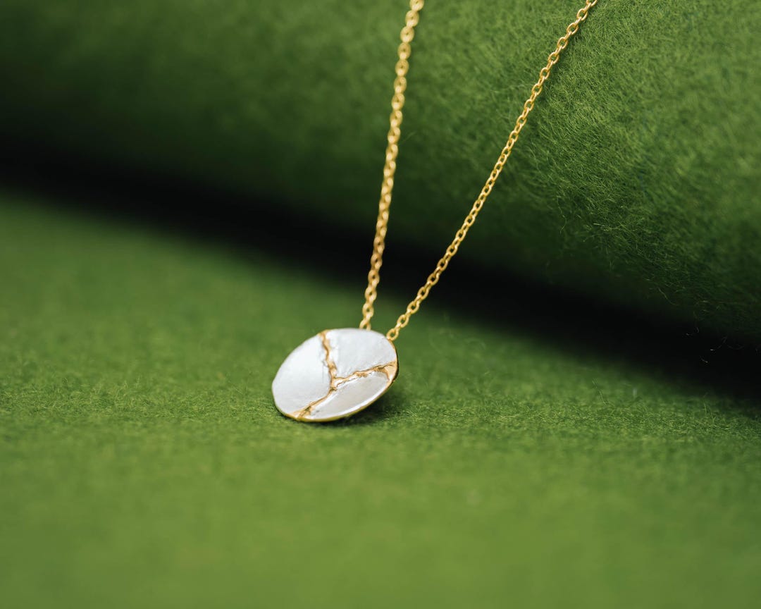 Kintsugi Small Necklace - Golden Repair - Pendant and Chain ...