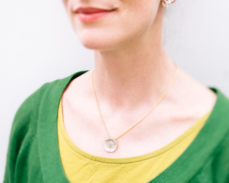 Kintsugi necklace golden repair pendant and chain | Etsy