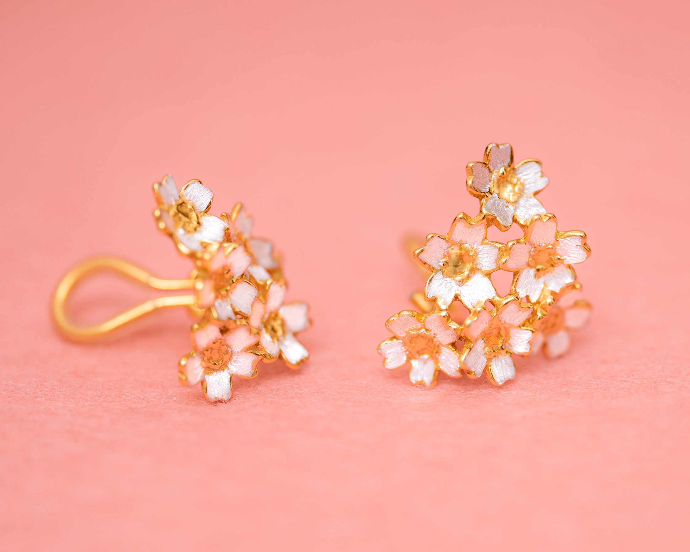 Japanese jewelry Sakura large earrings Cherry blossom | Etsy