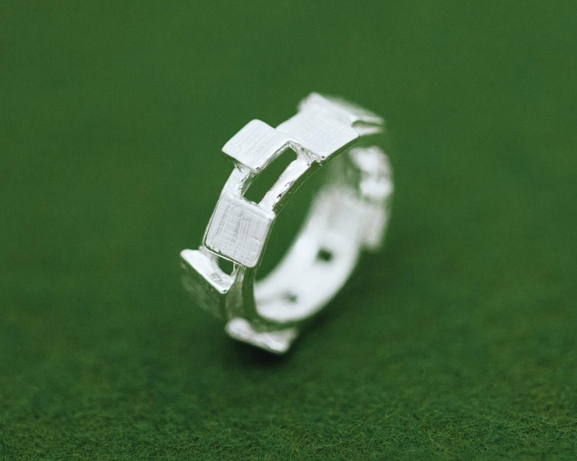 Kakukaku ring silver contemporary ring square ring wabi | Etsy