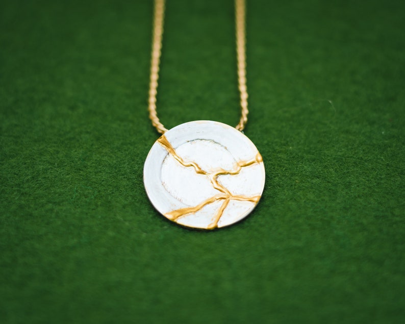Kintsugi Necklace - Golden Repair - Pendant and Chain - Hypoallergenic ...
