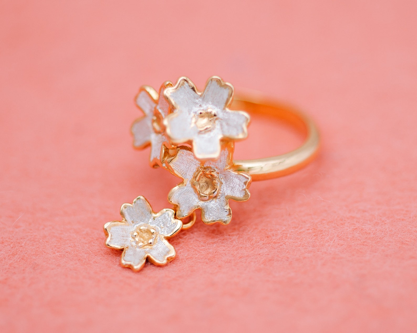 Cherry Blossom Ring - Sakura Ring - Adjustable Ring - Gold and Silver ...