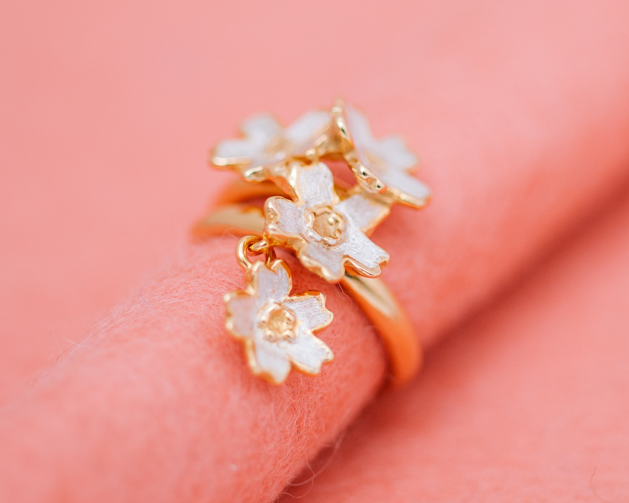 Cherry Blossom Ring - Sakura Ring - Adjustable Ring - Gold and Silver ...