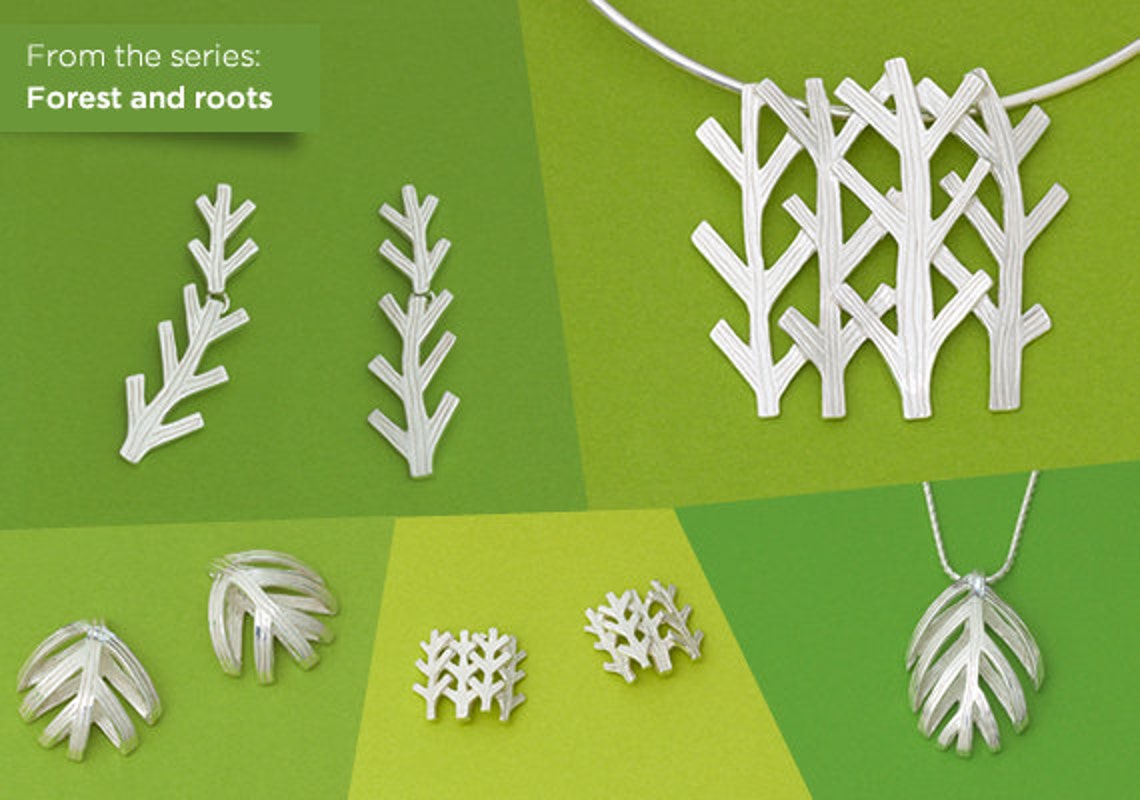 Tree Roots Silver Earrings - Japanese Nature Motif Earrings - Racine ...