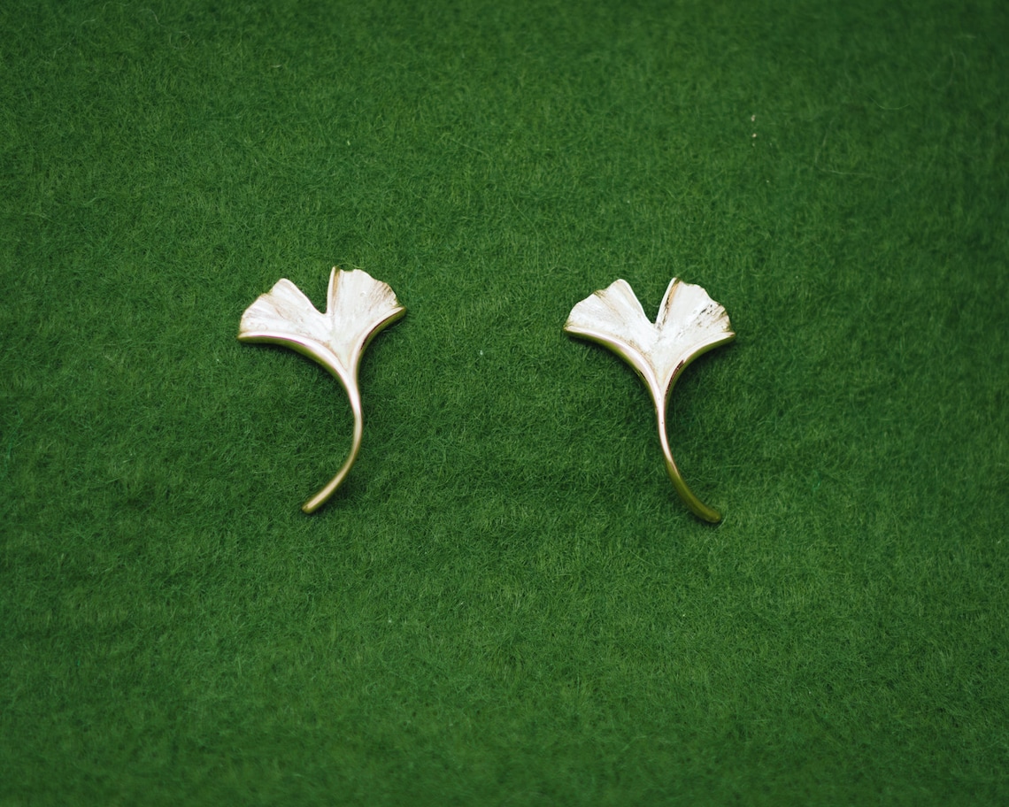 18K Solid Gold Gingko Mini Earrings Ginkgo Jewelry Made - Etsy