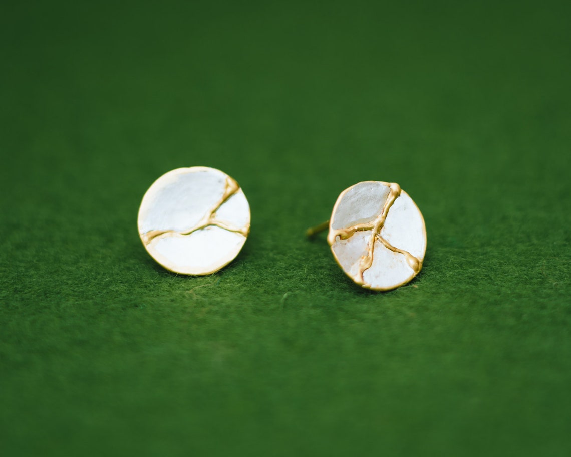 Japanese Kintsugi Small Earrings Plates Silver Gold - Etsy