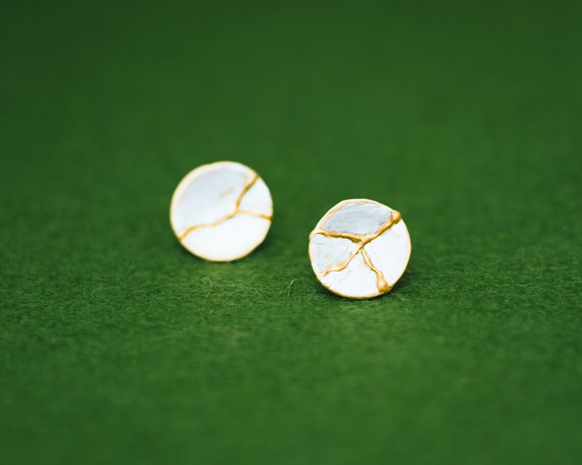 Japanese Kintsugi Small Earrings Plates Silver Gold - Etsy