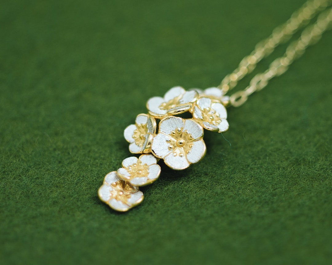 Ume Plum Blossom Japanese Flower Pendant and Chain Flower Jewelry Gold ...