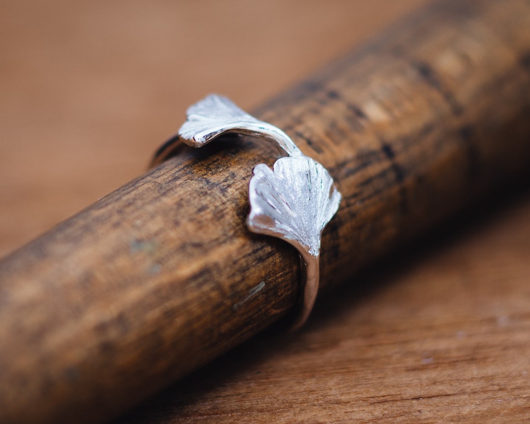 Platinum Ring - Gingko Leaf Ring - Ginkgo - Fine Ring - Leaf Ring - Thin Ring - Japanese Ring ...