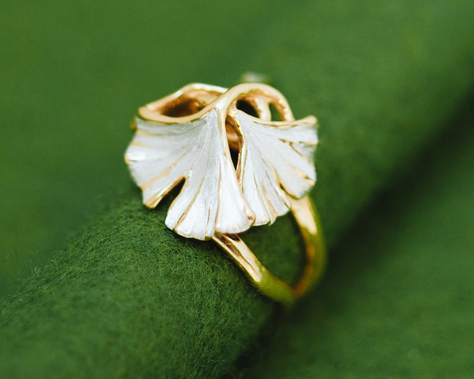Gingko Cluster Ring - Japanese - Ginkgo - Gold and Silver - Hypo ...