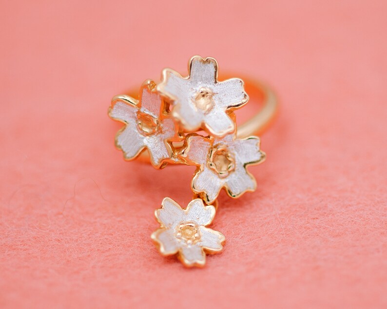 Cherry Blossom Ring - Sakura Ring - Adjustable Ring - Gold and Silver ...