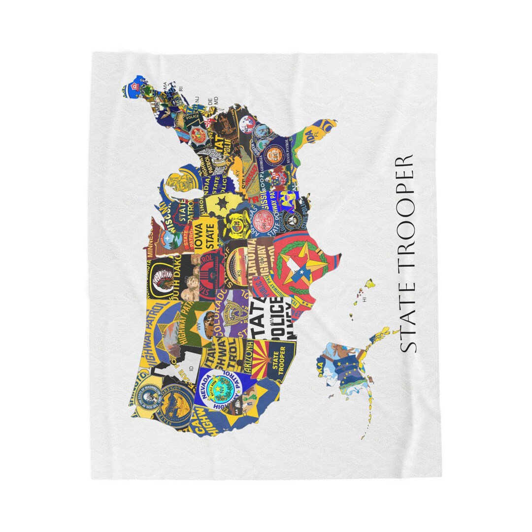 State Trooper Badge Map Velveteen Plush Blanket | Police Emblem Collage ...