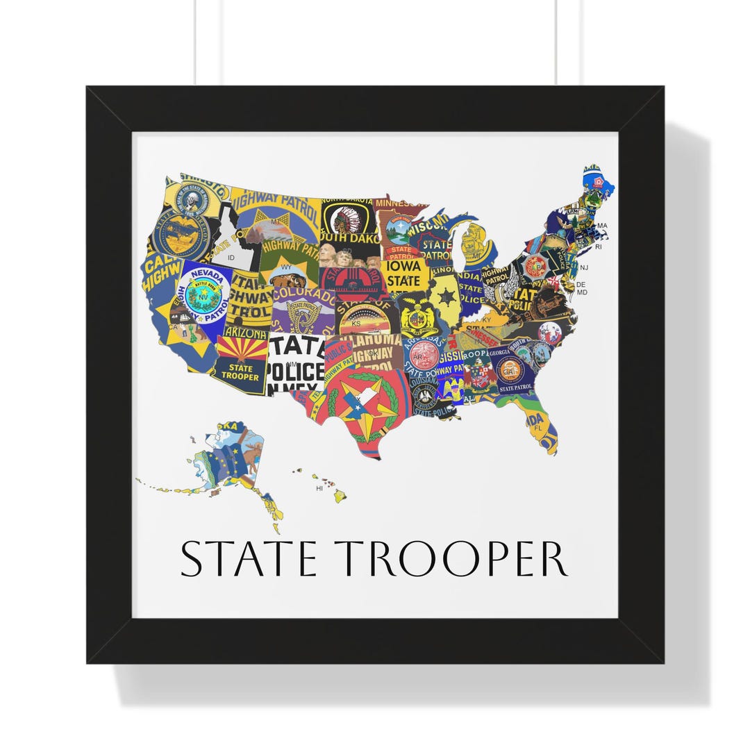 State Trooper Map Poster Framed Horizontal Poster | US State Badges ...