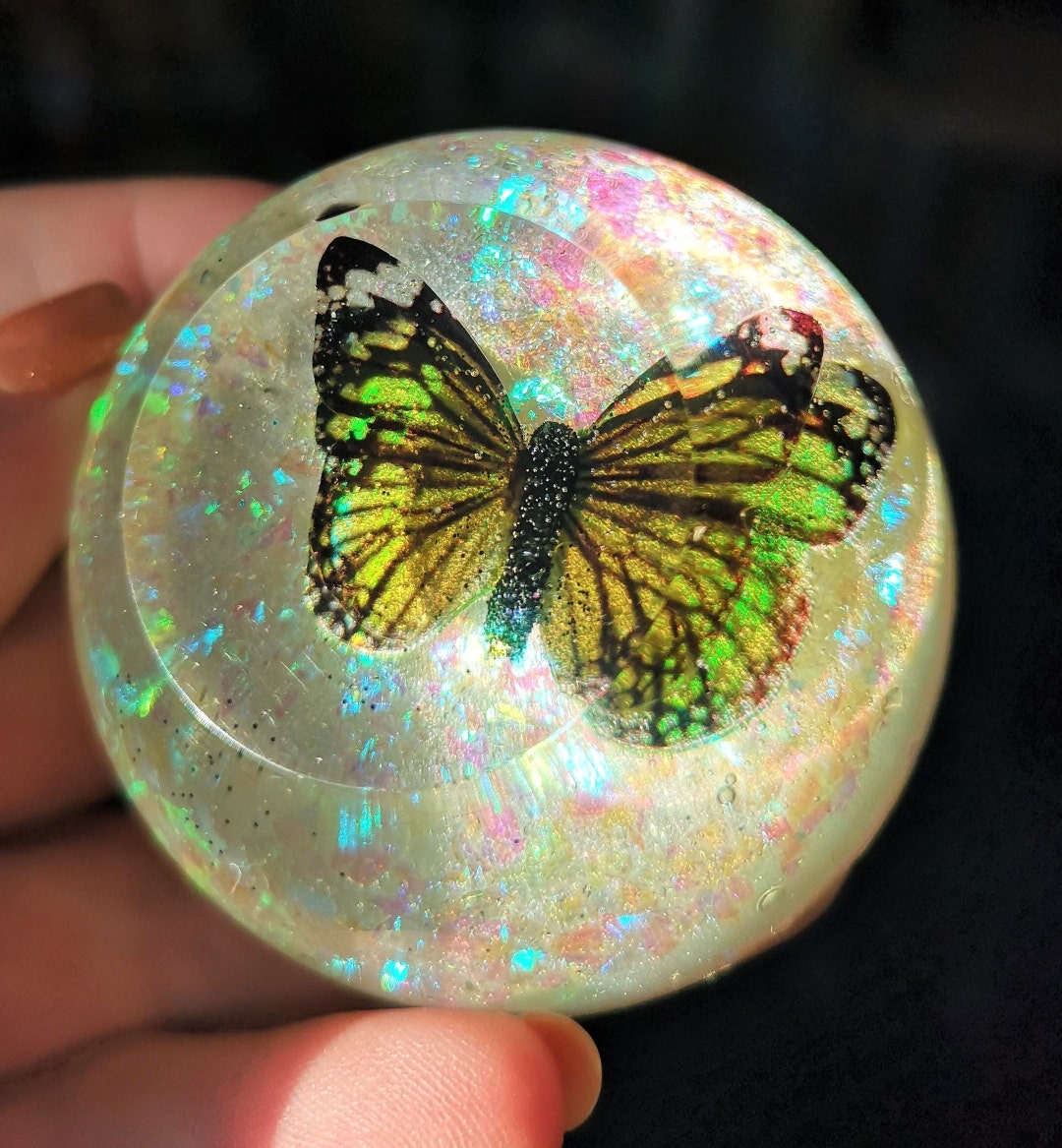 Yellow Monarch Resin Butterfly With Sparkles Iridescent Gold Background ...