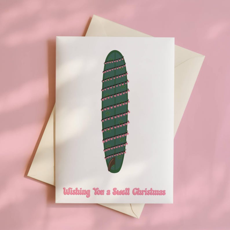 Wishing You A Swell Christmas, Surfboard Coastal Christmas Card - Etsy