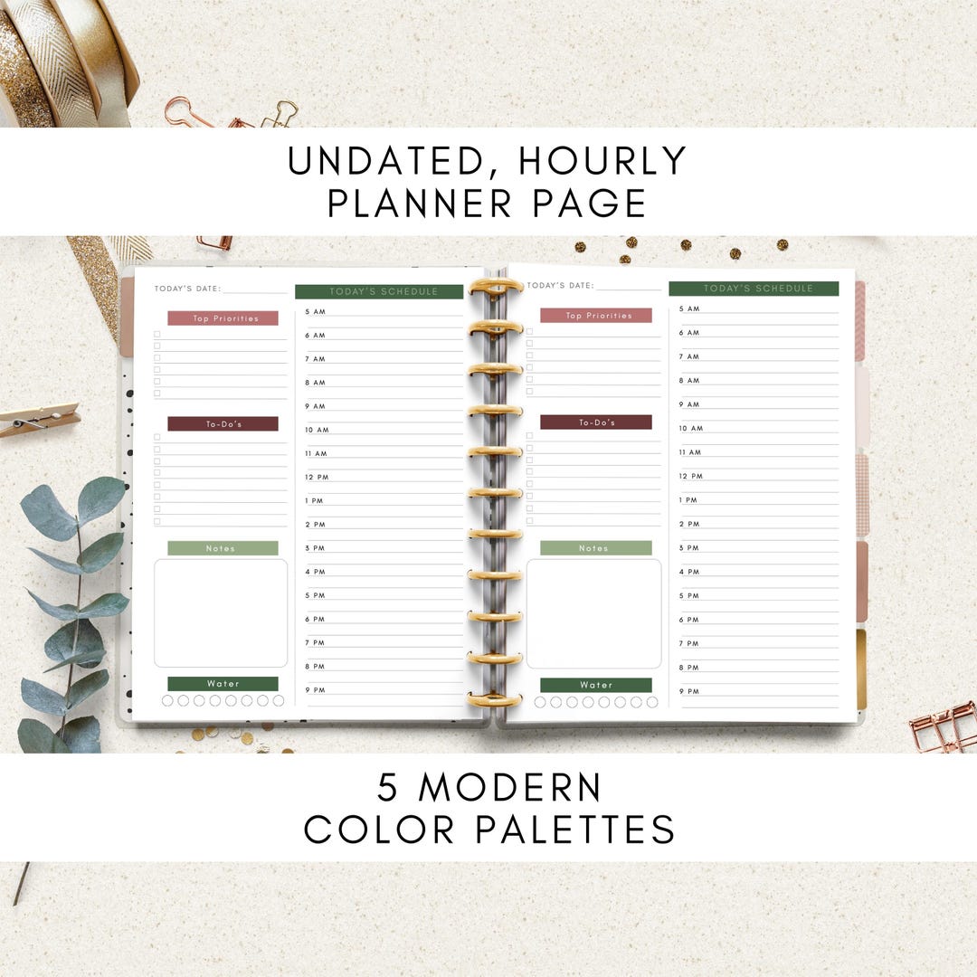 NEW! Printable Hourly Undated Daily Planner Insert - Modern Color ...