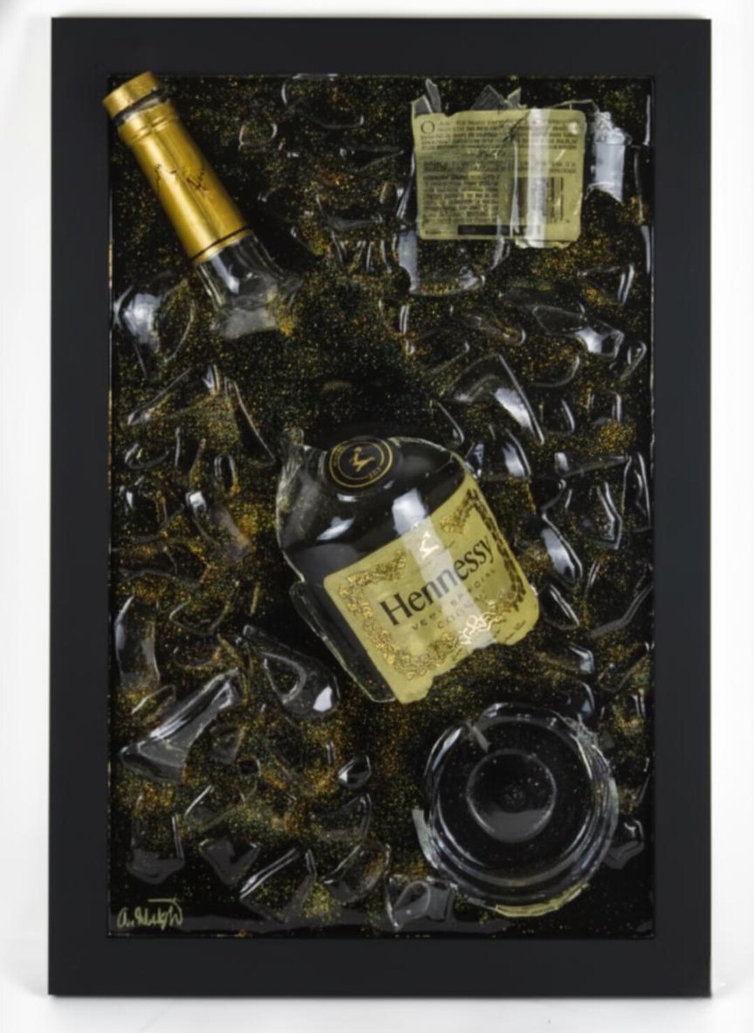 Hennessy Cognac 3D Wall Art – Gold Glitter Bar Décor – Framed & Signed ...