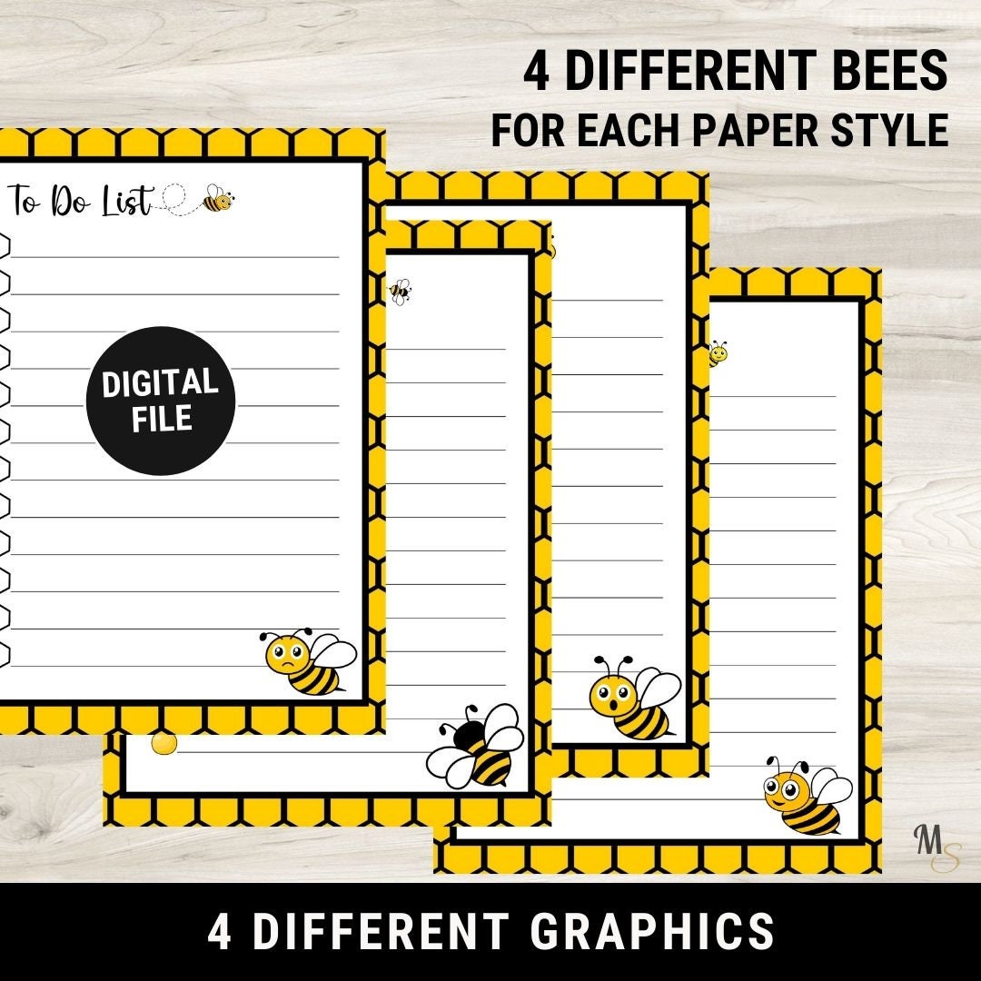 Honey Bee Printable Note Paper Letter Writing Page, Bee Pollinator Note ...