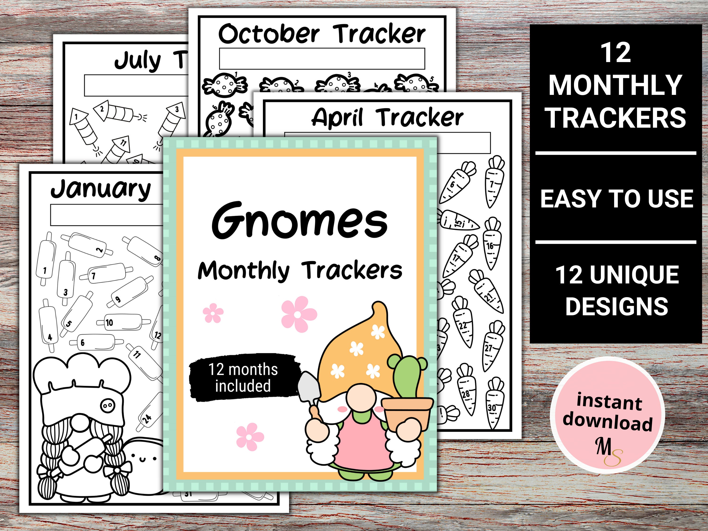 Gnomes Monthly Habit Tracker Printables for Kids and Adults, 30 Day ...