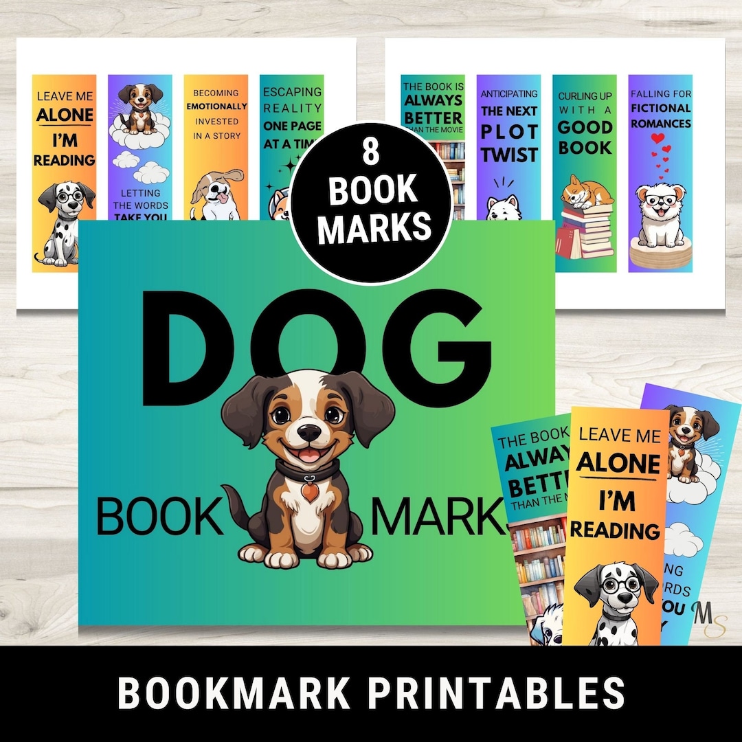 Dog Bookmark Printable Set for a Reader Dog Lover, Pet Owner Book Lover ...