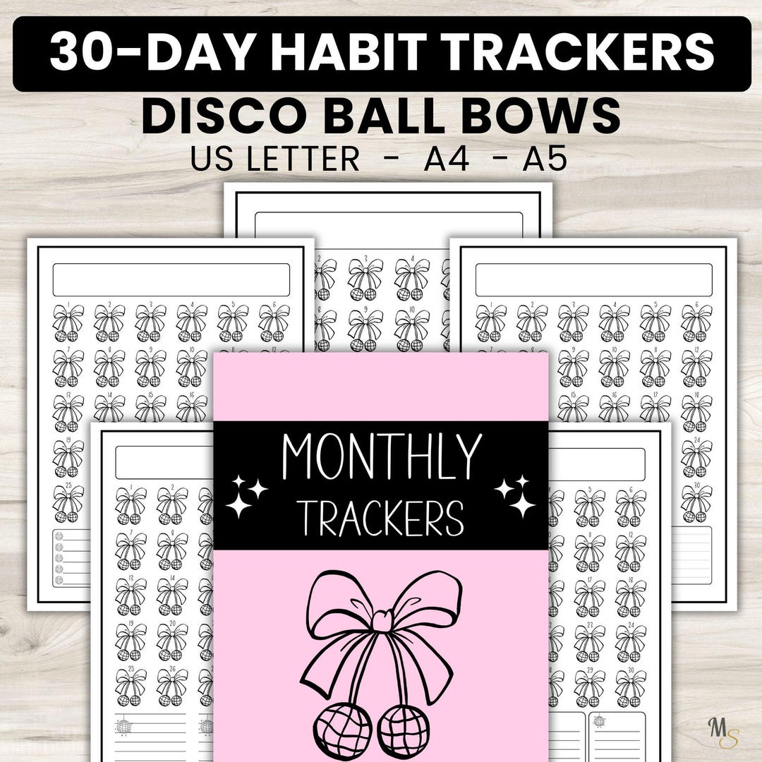 Disco Ball Bows Habit Tracker, Women Monthly Printables 30 Day Habit ...