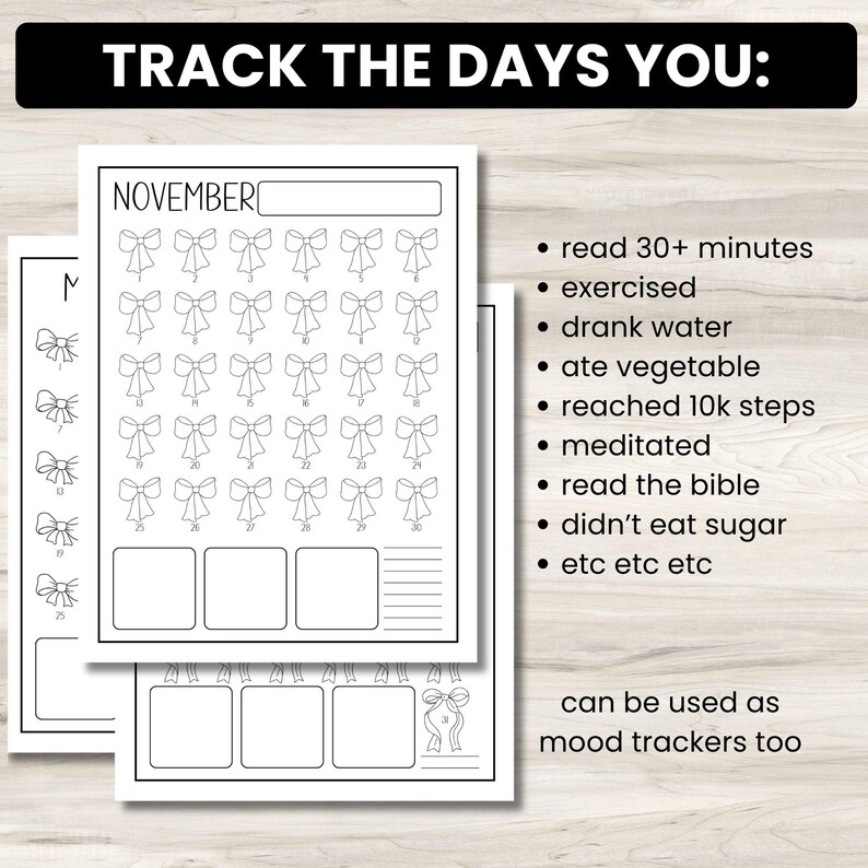 Cute Bows Habit Tracker Printables, 30 Day Habit Trackers, Women Water ...