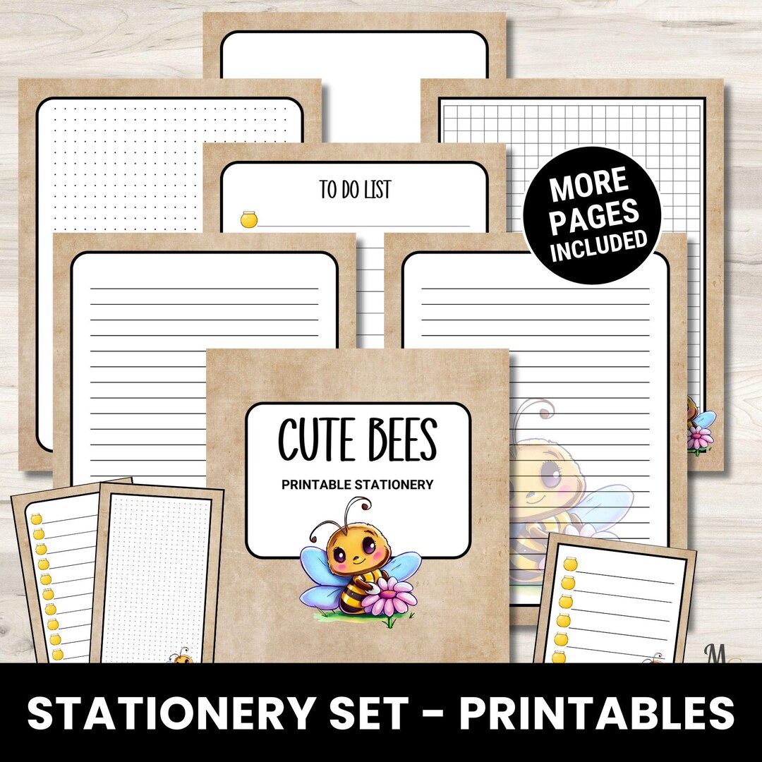 Cute Bumble Bee Stationery Set, Printable Vintage Lined Paper, Letter ...