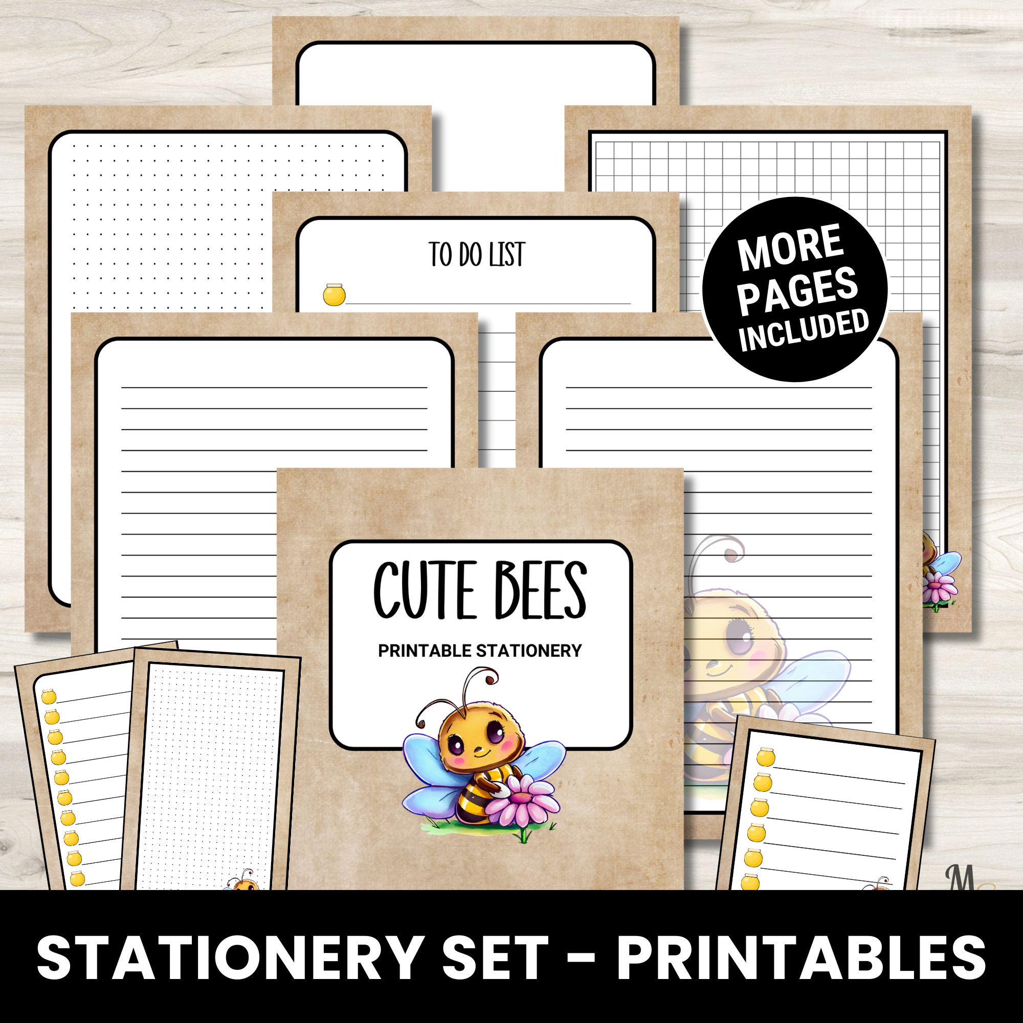 Cute Bumble Bee Stationery Set, Printable Vintage Lined Paper, Letter ...