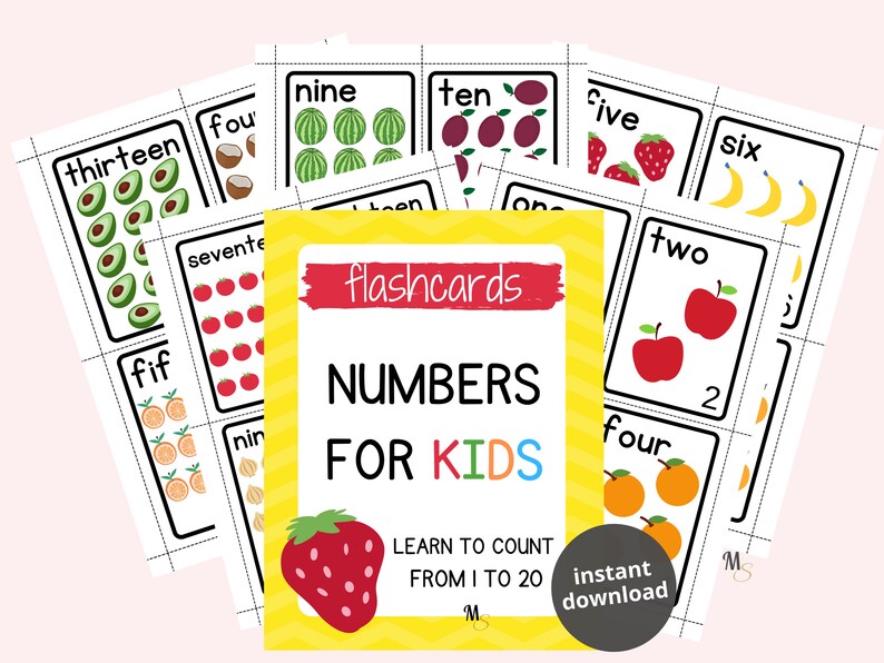 Math Counting Flashcards for Kids Numbers 1-20 Printables | Etsy