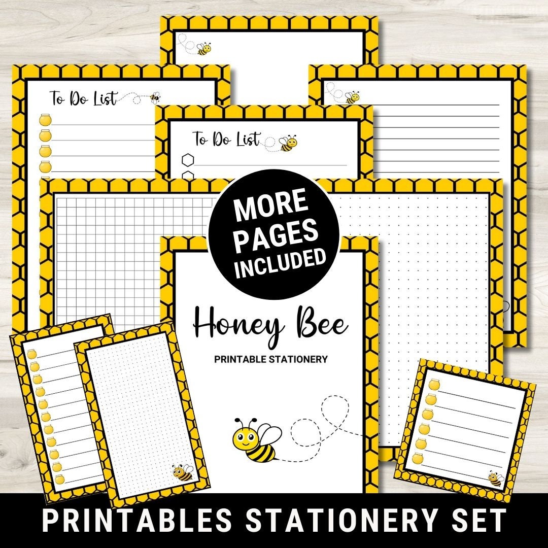 Honey Bee Stationery Set, Printable Letter Writing Lined Paper, Note ...