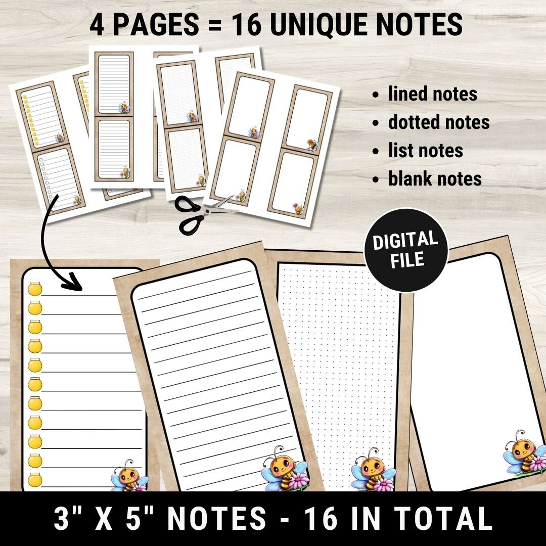 Cute Bumble Bee Stationery Set, Printable Vintage Lined Paper, Letter ...