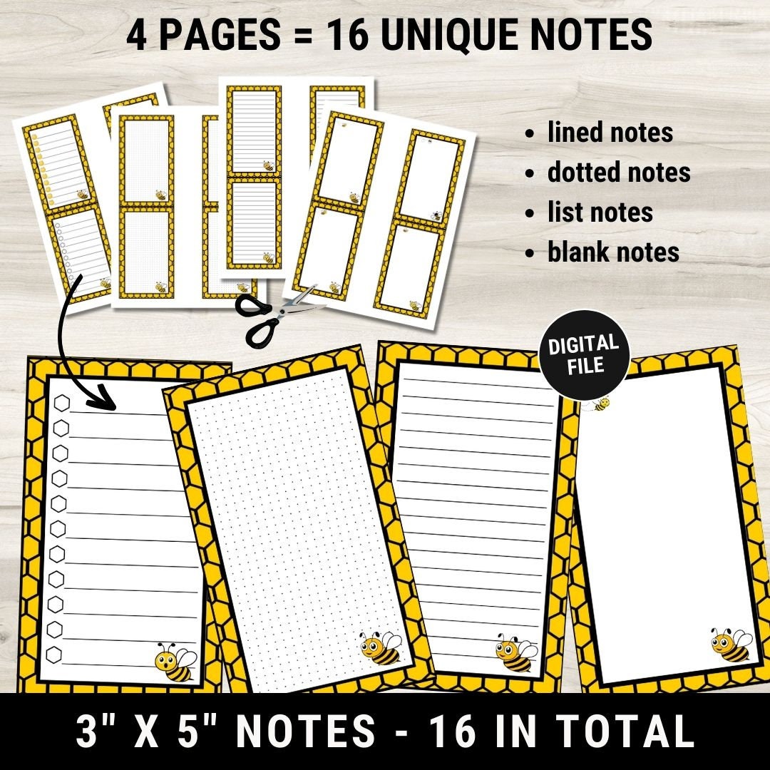 Honey Bee Printable Note Paper Letter Writing Page, Bee Pollinator Note ...