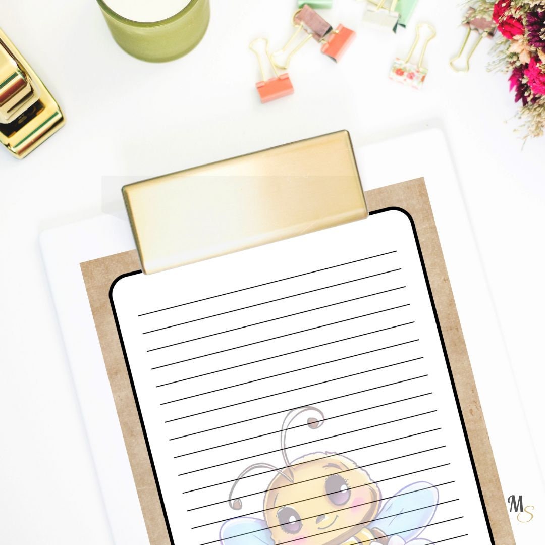Cute Bumble Bee Stationery Set, Printable Vintage Lined Paper, Letter ...