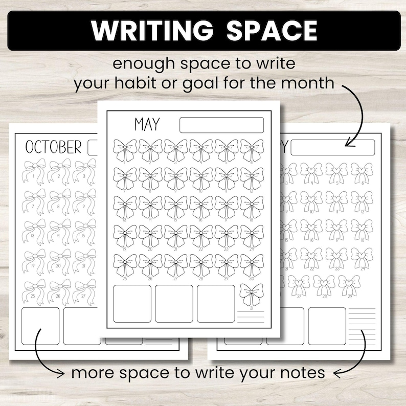 Cute Bows Habit Tracker Printables, 30 Day Habit Trackers, Women Water ...