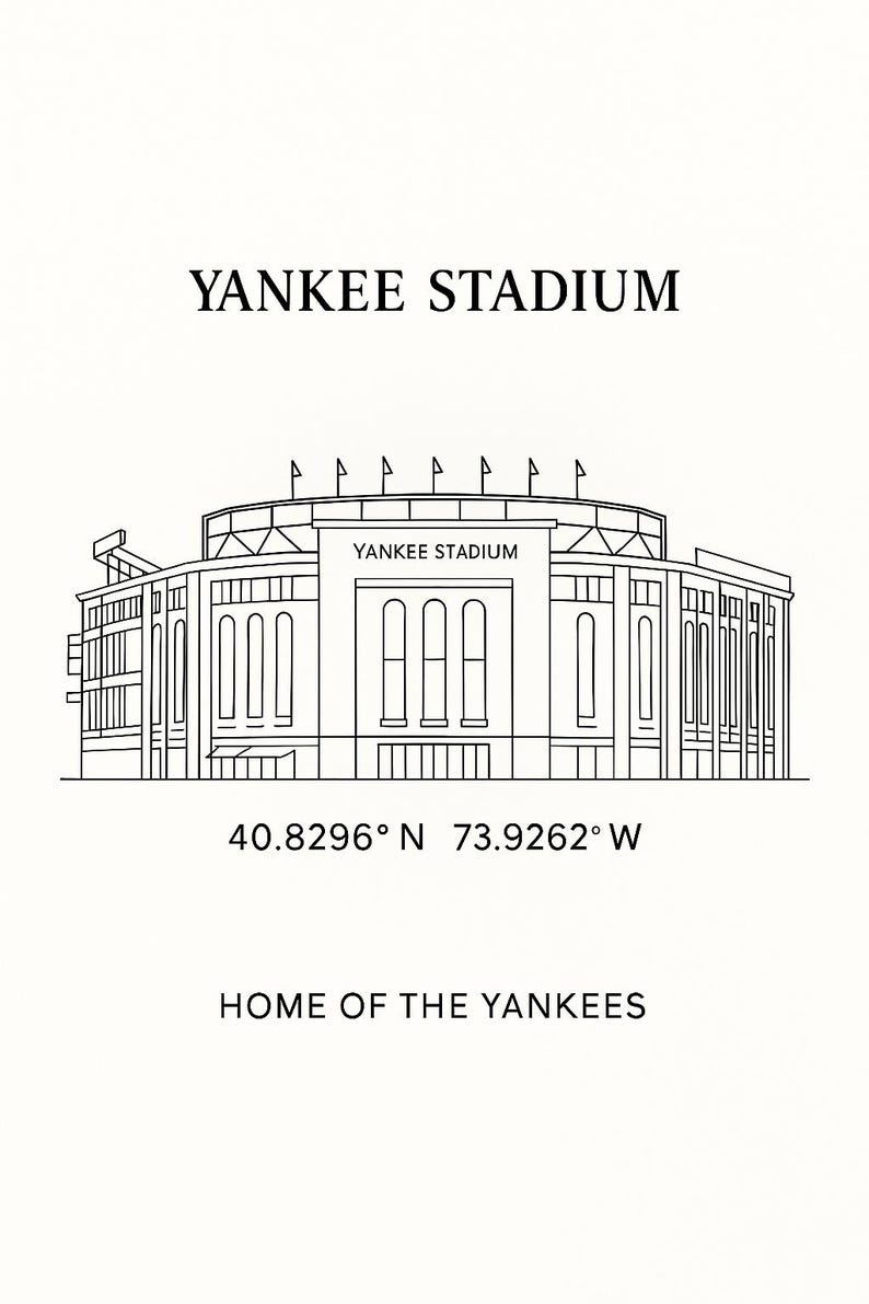 Yankee Stadium Coordinates Art Print | Minimalist Baseball Poster ...