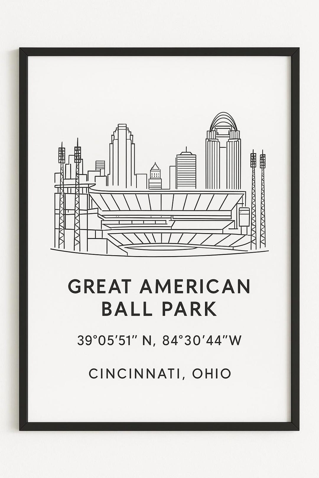 Great American Ball Park Coordinates Print | Minimalist Cincinnati ...