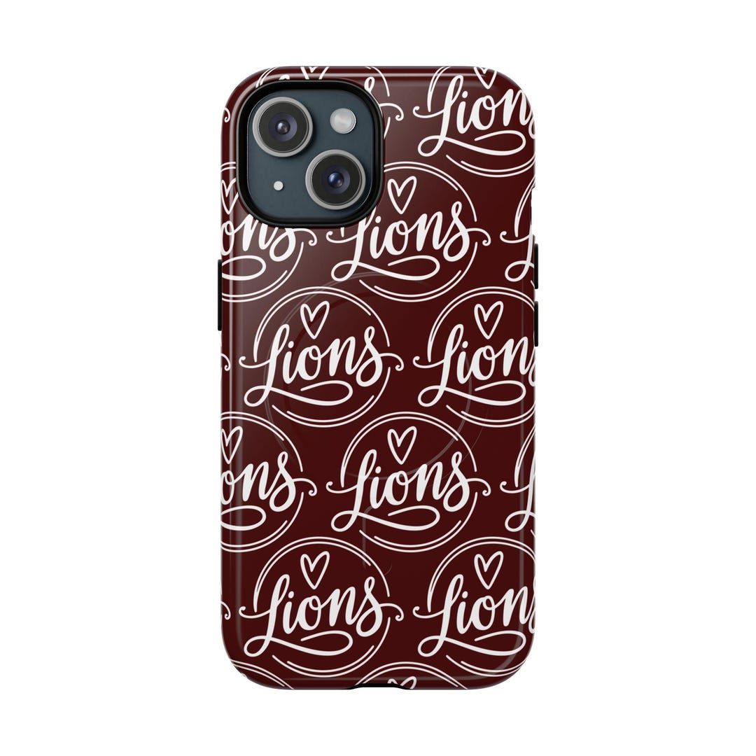 Lions Script Pattern Tough Mag Safe Phone Case | Maroon Handwritten ...