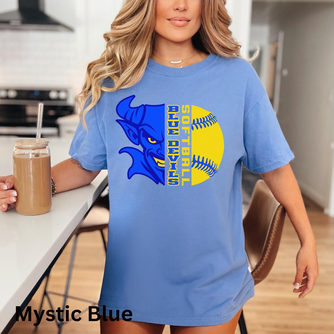 Blue Devils Softball Face Comfort Colors T-shirt | School Sports Spirit ...