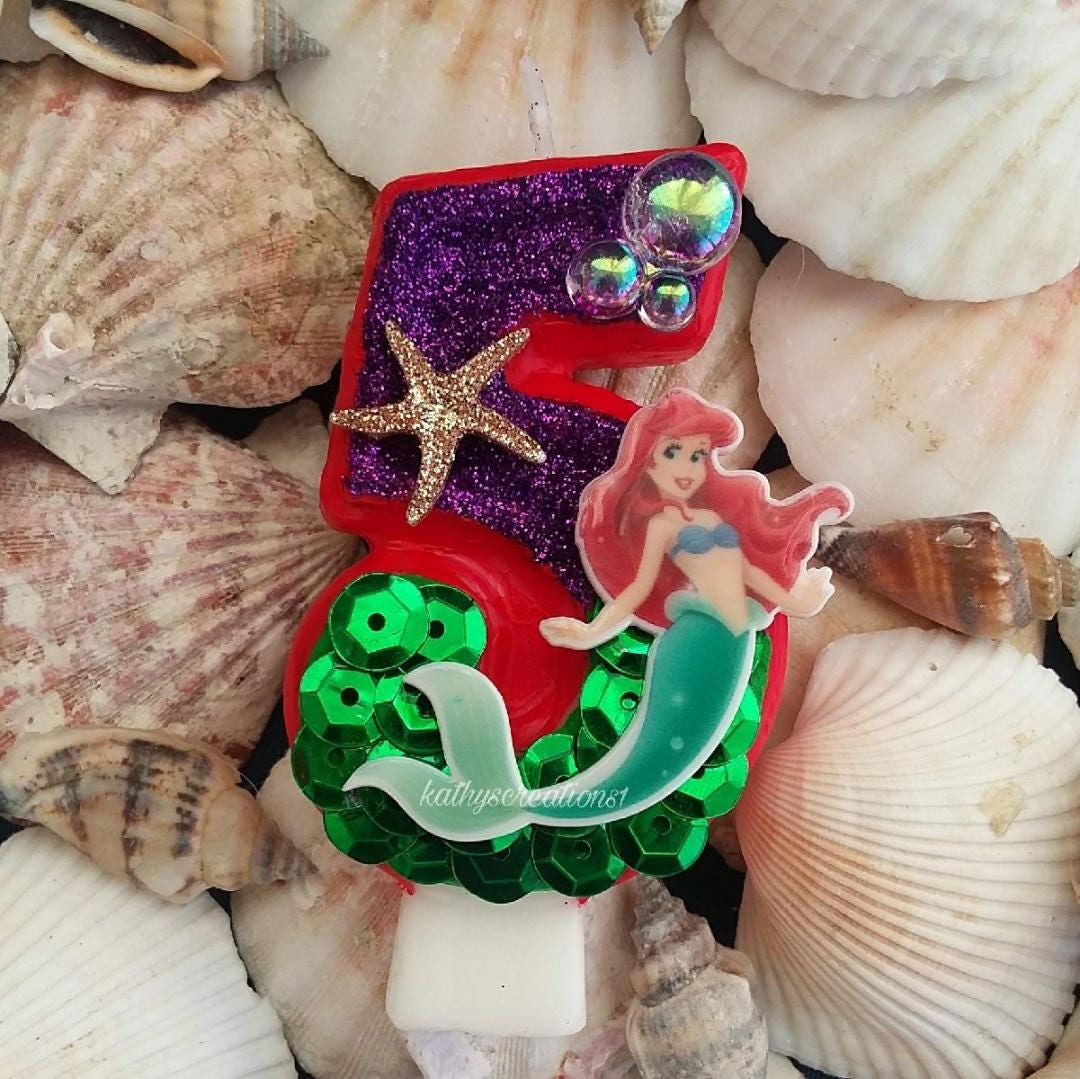 The Little Mermaid, Ariel, Birthday Candle, Handpainted Candle, Ariel ...