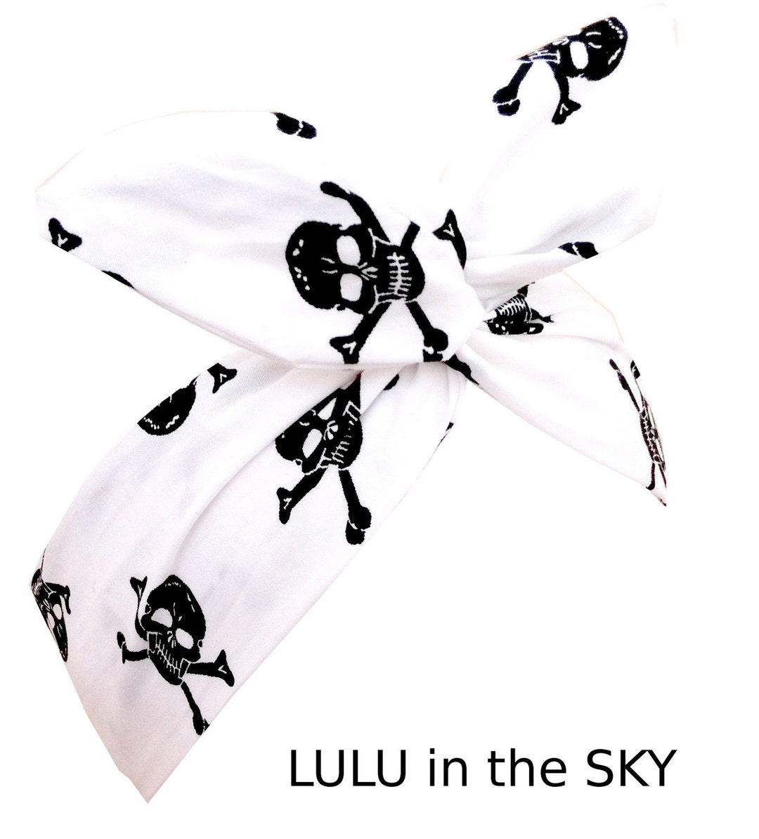 White With Black Skull & Cross Bone Print Wire ROCKABILLY Headband Hair ...