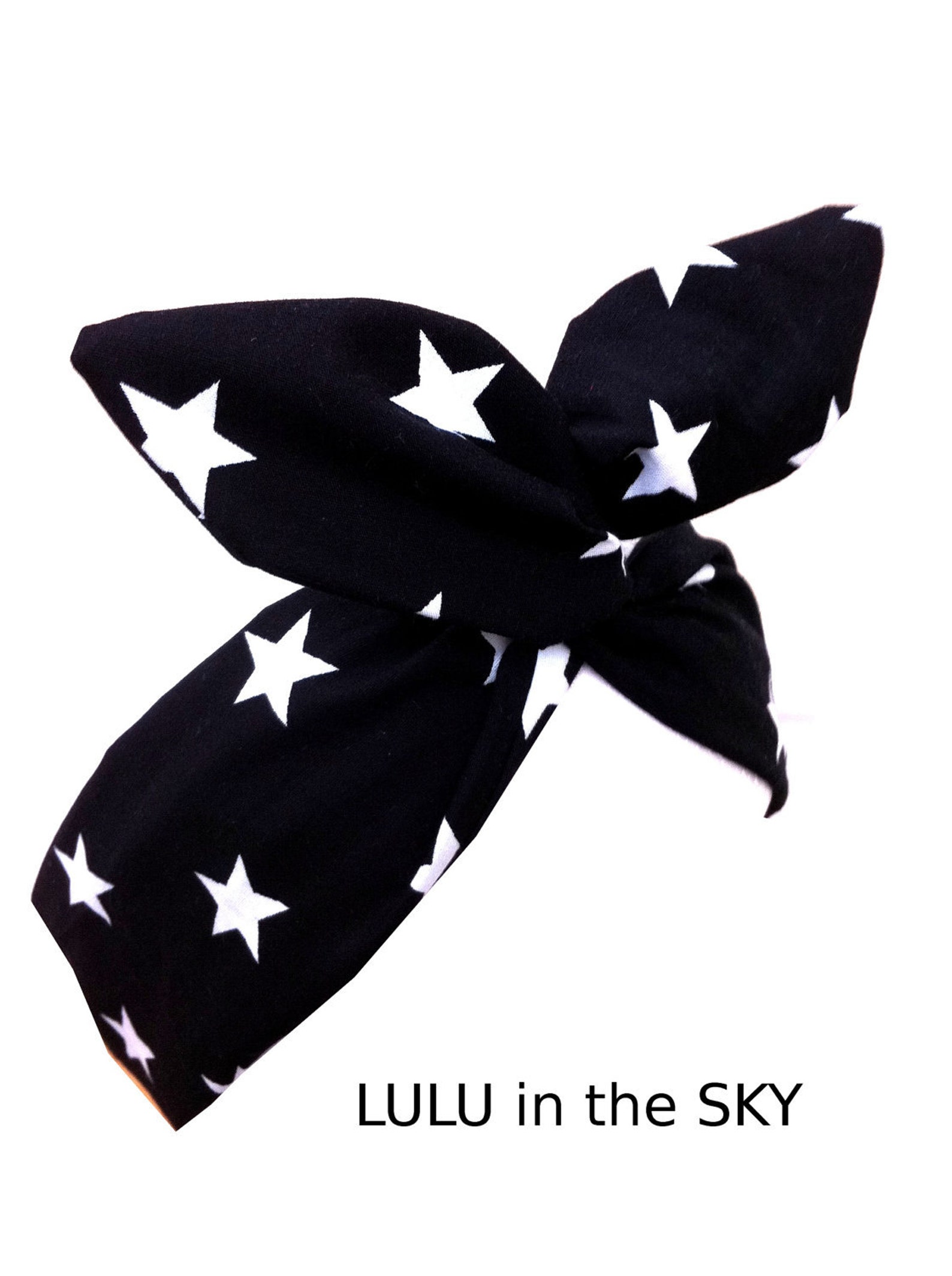 Black With White Star Print Wire Headband Hair Wrap Rockabilly Pin Up ...