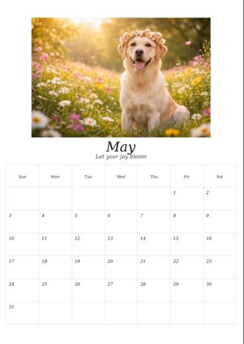 Dog Calendar 2026 Printable | A4 + US Letter | PDF + PNG | Mon–sun ...