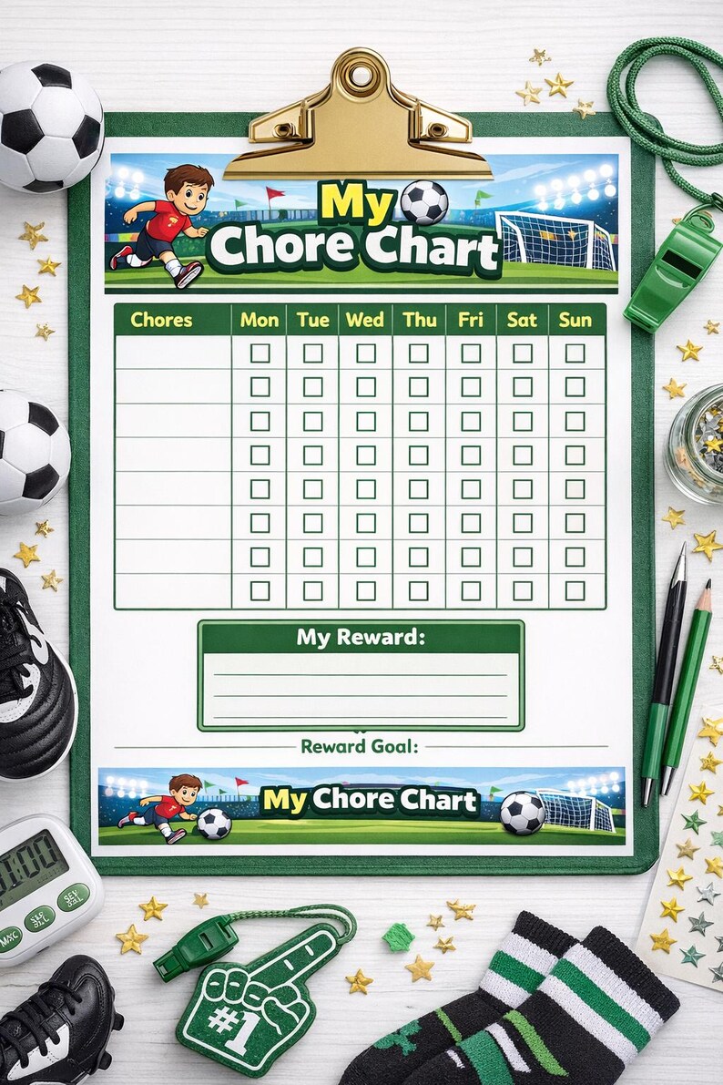 Football Chore Chart Printable for Kids | Weekly Soccer Reward Chart ...