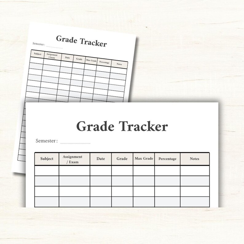 Minimal Grade Tracker Printable, Academic Organizer (A4 & US Letter PDF ...