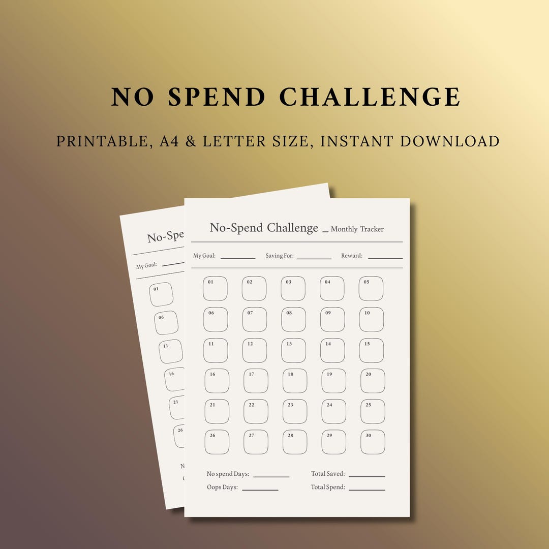 30 Day No Spend Challenge Printable, Monthly Budget Tracker (a4/letter ...