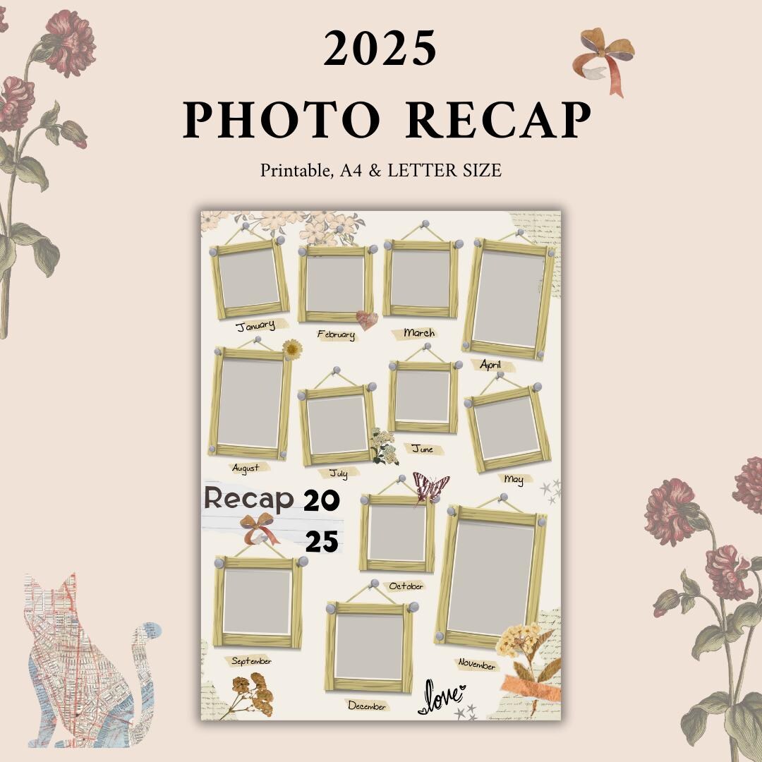 2025 Photo Recap Printable, Year in Review Scrapbook, One Page Memory ...