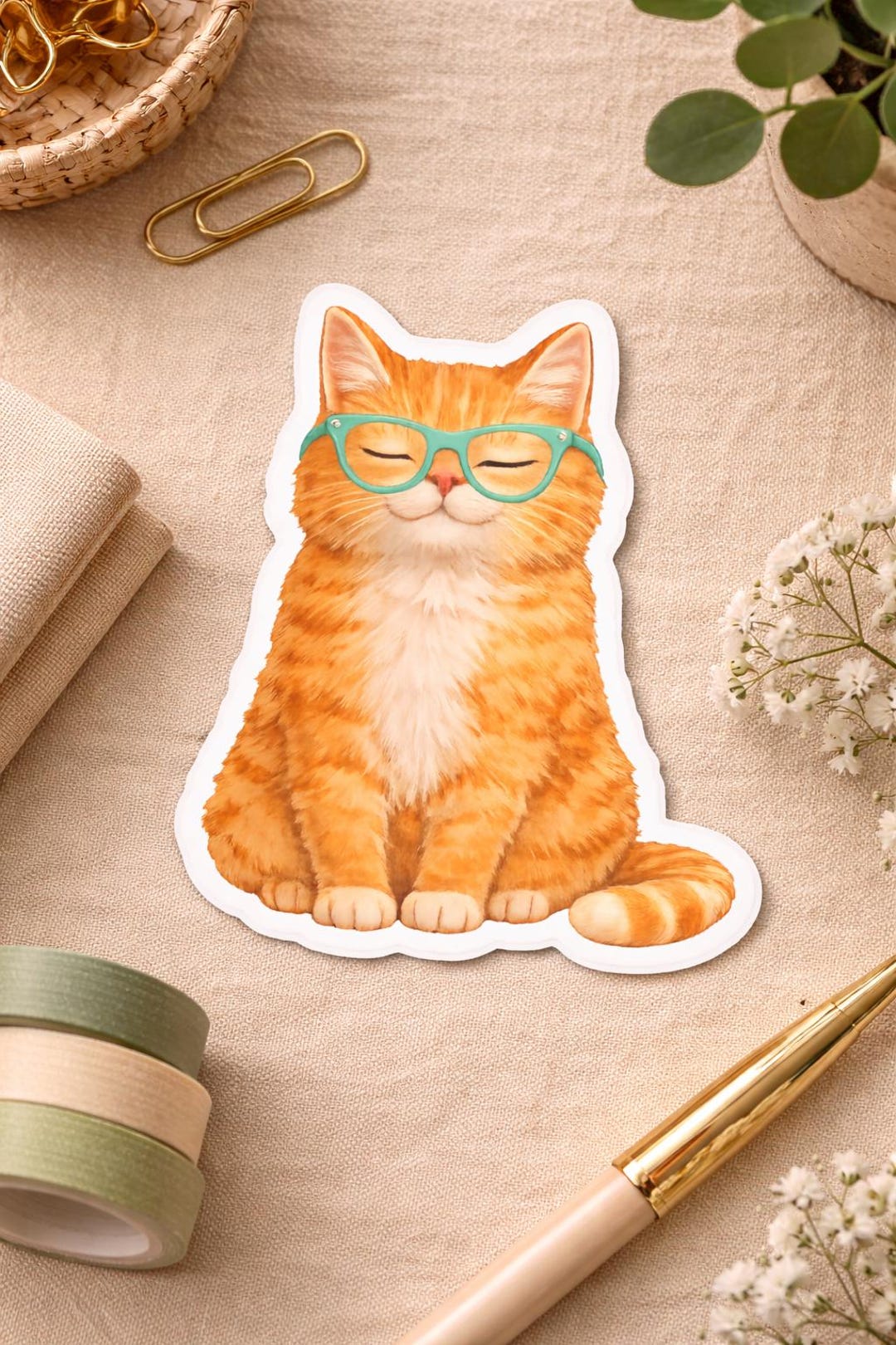 Calm Cat Sticker | Kiss Cut Vinyl Sticker | Cozy Mental Health Sticker ...