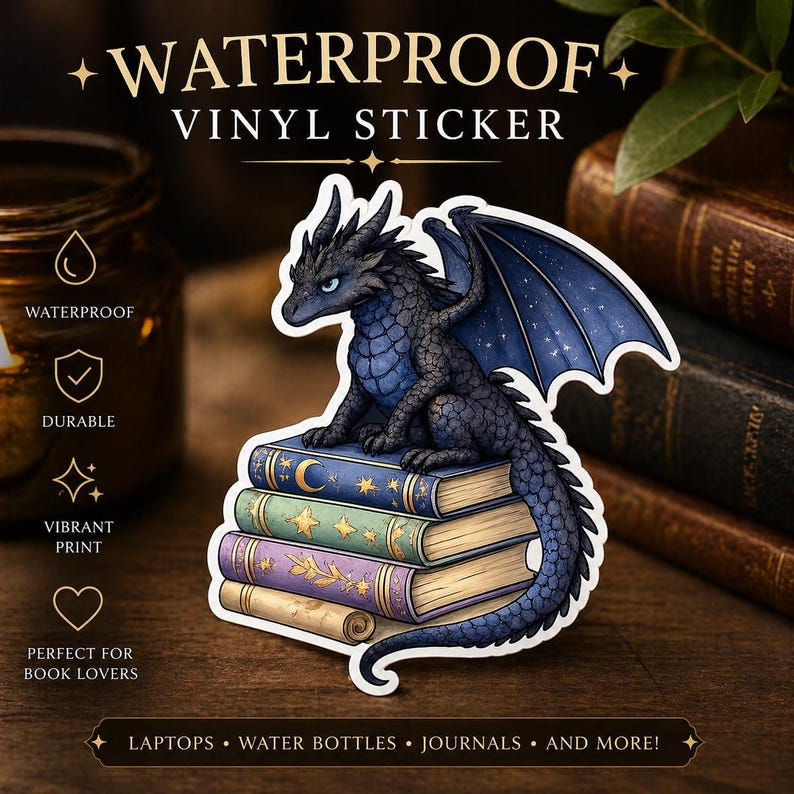 Dragon Book Sticker | Fantasy Book Lover Sticker | Dark Academia Dragon ...