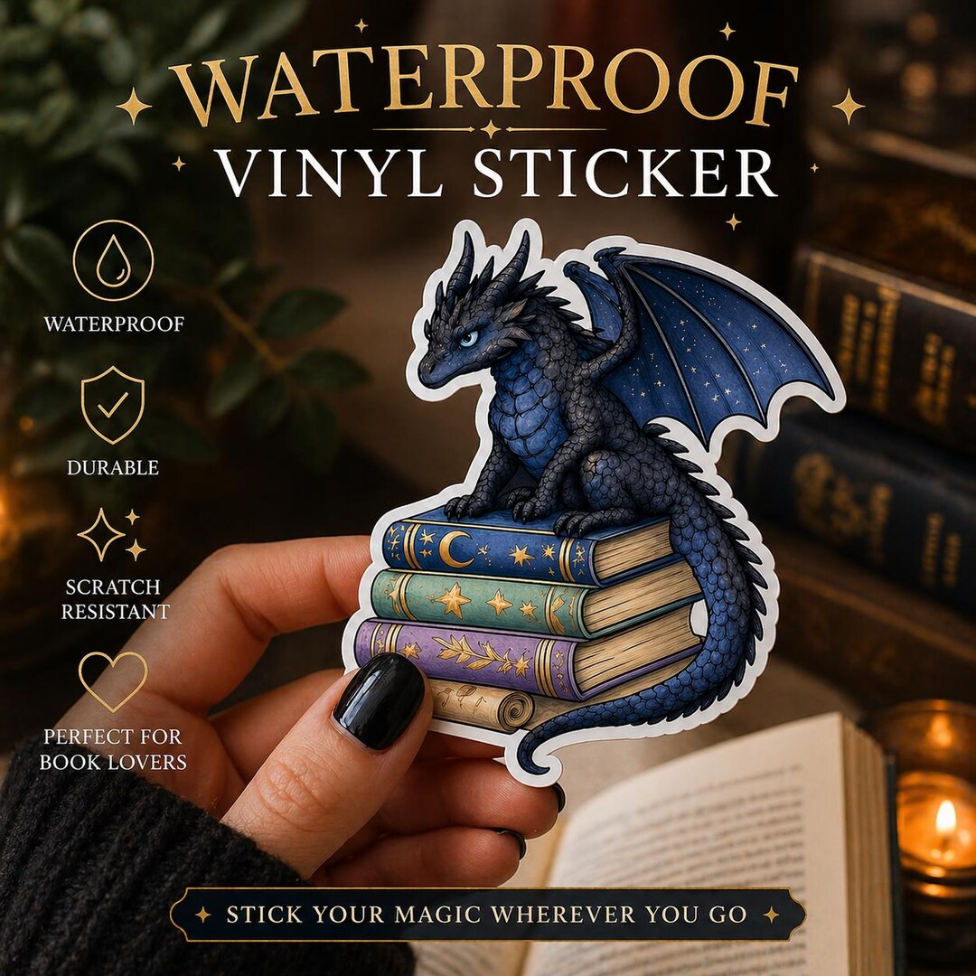 Dragon Book Sticker | Fantasy Book Lover Sticker | Dark Academia Dragon ...
